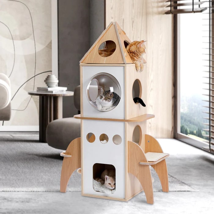 Rocket Shape Wooden Luxury Cat Tower - Dzordz Shop
