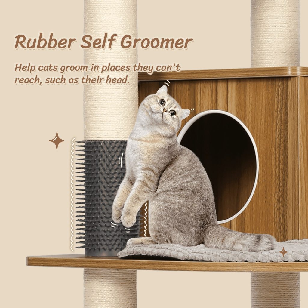 69" Wooden Cat Tree Tower With Multi-Level Platforms - Dzordz Shop